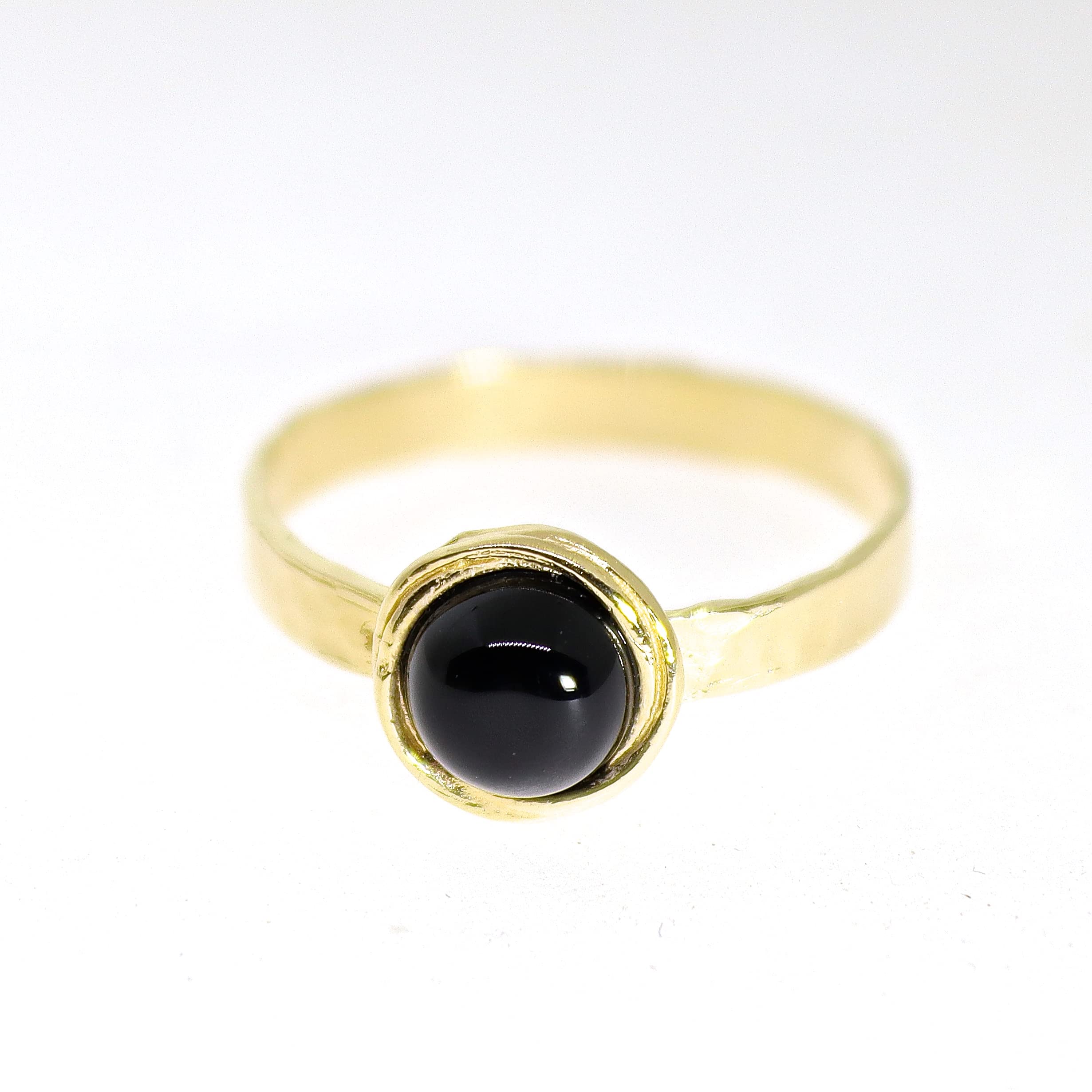 Black stone gold ring, Onyx gold ring, 14k gold plating stone ring band, Stacking stone ring, Small stone gold ring (onyx, 6)