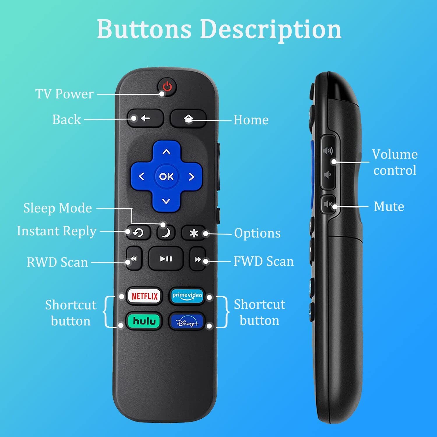 Universal TV Remote Control for All Roku TV + Night Glow Remote Case, Ukiism Replacement Remote for TCL Roku/Hisense Roku/Sharp Roku TV,TV Remote with Netflix Disney+/Hulu/Prime Video