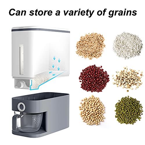 25Lbs Rice Dispenser, Large Grain Container Storage with Lid Measuring Cylinder Moisture Proof Household Cereal Dispenser Bucket for Kitchen Soybean Corn