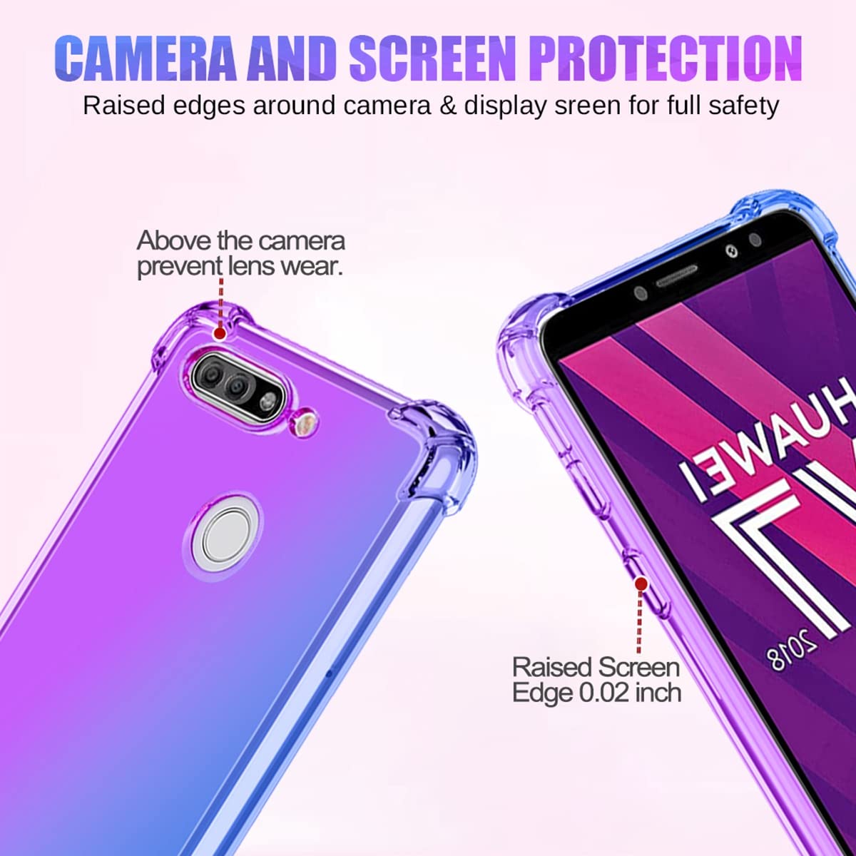 Gufuwo Case for Y7 2018/Y7 Prime 2018/Y7 Pro 2018/Honor 7C/Enjoy 8 Cute Case Girls Women, Gradient Slim Anti Scratch Soft TPU Phone Cover Shockproof Protective Case for Huawei Y7 2018 (Purple/Blue)