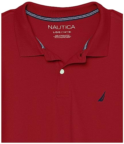Nautica Boys' Short Sleeve Anchor Polo, Button Closure, Soft & Comfortable, Pique Fabric, Biking Red, 14-16
