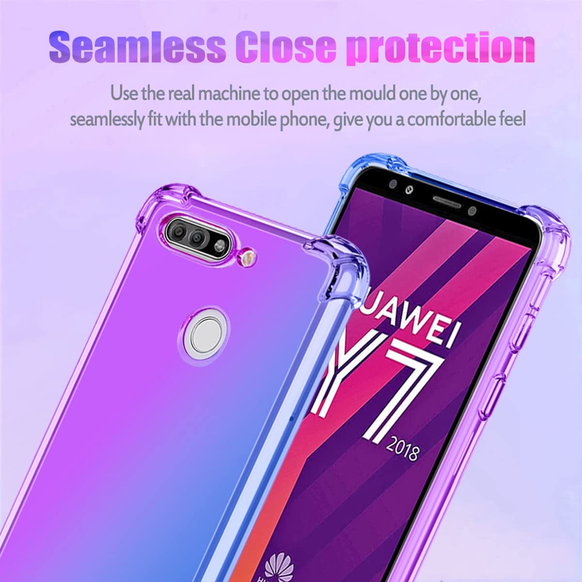 Gufuwo Case for Y7 2018/Y7 Prime 2018/Y7 Pro 2018/Honor 7C/Enjoy 8 Cute Case Girls Women, Gradient Slim Anti Scratch Soft TPU Phone Cover Shockproof Protective Case for Huawei Y7 2018 (Purple/Blue)