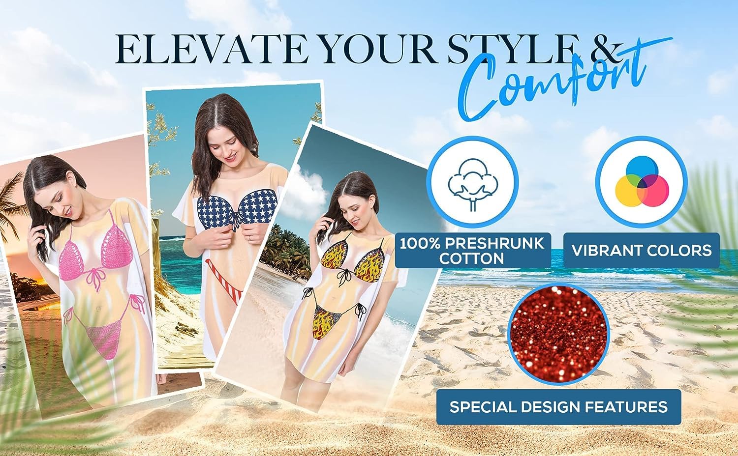 The Original Women's Bikini Shirt - Funny Bikini Print Bathing Suit Cover-up Beach Tshirt Dress for Women Men (Yellow Polka Dot, One Size)