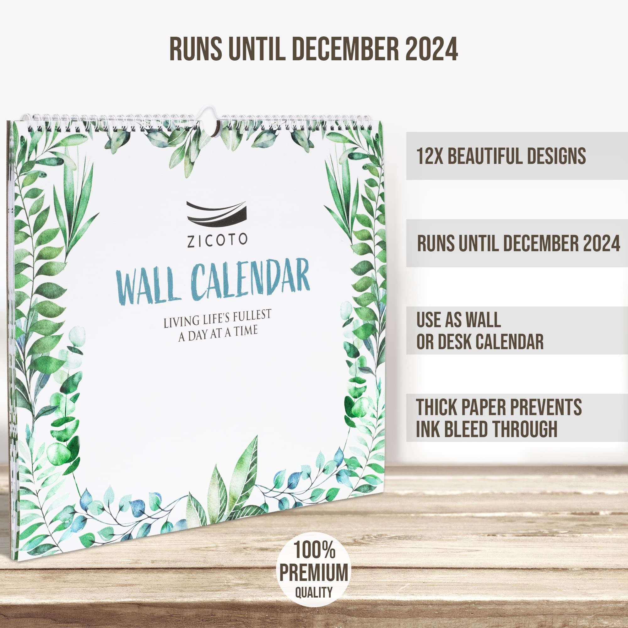 Aesthetic Greenery 2024 Wall Calendar - Runs from June 2023 Until December 2024 - The Perfect 23-24 Spiral Calendar and Monthly Planner for Easy Organizing
