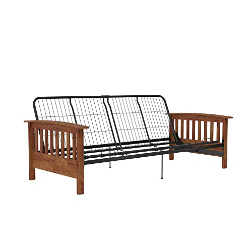 DHP Brixen Cherry Wood Arm Metal Futon Frame with 6-Inch Mattress, Full, Tan