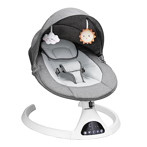 T TICCI Baby Swings for Infants, 5 Speed Bluetooth Baby Bouncer, Motorized Bluetooth Swing, Built-in 3 Timer Settings, Music Speaker, Remote Control, 0-6 Months (Pink)