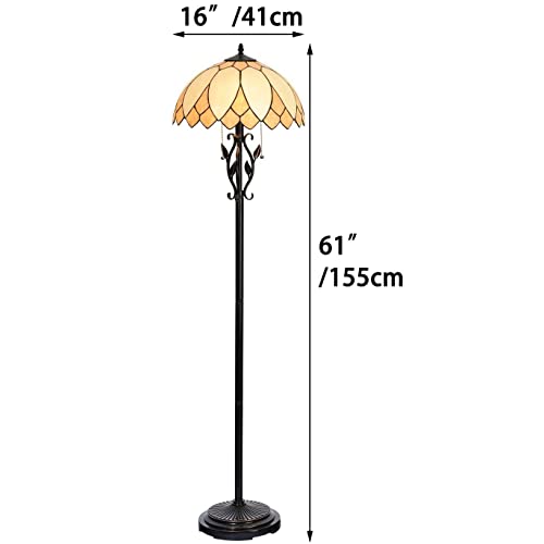 Bieye L10731 Lotus Flower Tiffany Style Stained Glass Floor Lamp with 16-inch Lampshade, 61-inch Tall