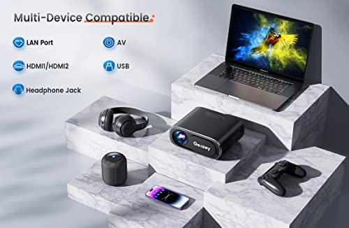 Auto Focus - Projector 5G WiFi Bluetooth with 100'' Screen - Goiaey 480 ANSI 18000L Native 1080P Portable Outdoor Movie Projector 4K Support, Auto 6D Keystone, Video Projector for iOS/Android/TV/PS5