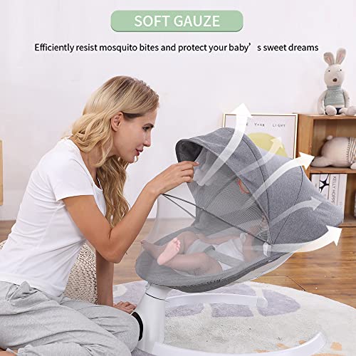 T TICCI Baby Swings for Infants, 5 Speed Bluetooth Baby Bouncer, Motorized Bluetooth Swing, Built-in 3 Timer Settings, Music Speaker, Remote Control, 0-6 Months (Pink)