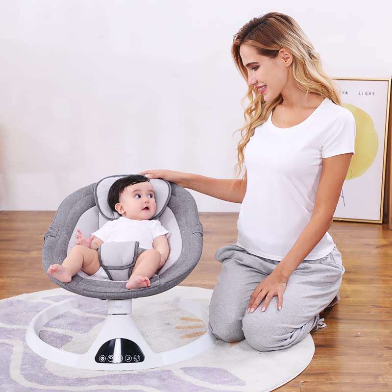 T TICCI Baby Swings for Infants, 5 Speed Bluetooth Baby Bouncer, Motorized Bluetooth Swing, Built-in 3 Timer Settings, Music Speaker, Remote Control, 0-6 Months (Pink)