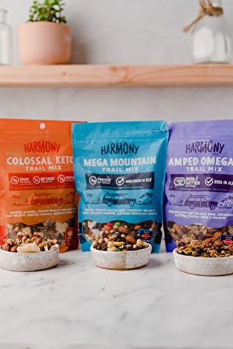 Harmony Trail Mix Variety Pack with 13-Oz. Mega Mountain, 10-Oz. Colossal Keto, and 10-Oz. Amped Omega-3 Trail Mix