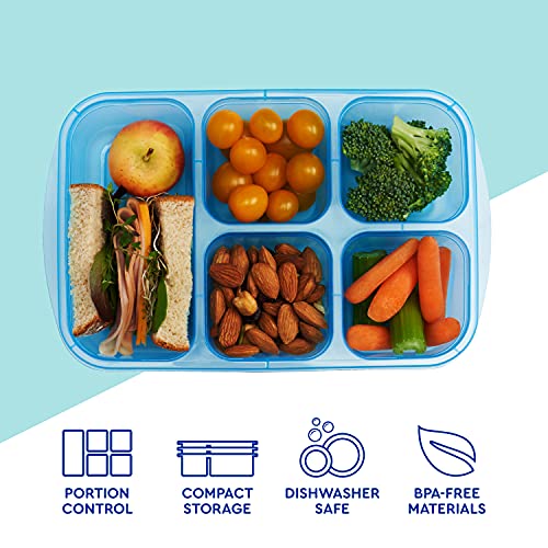 EasyLunchboxes® - Patent-Pending Bento Lunch Boxes - Reusable 5-Compartment Food Containers for School, Work, and Travel, Set of 4, (Jewel Brights)