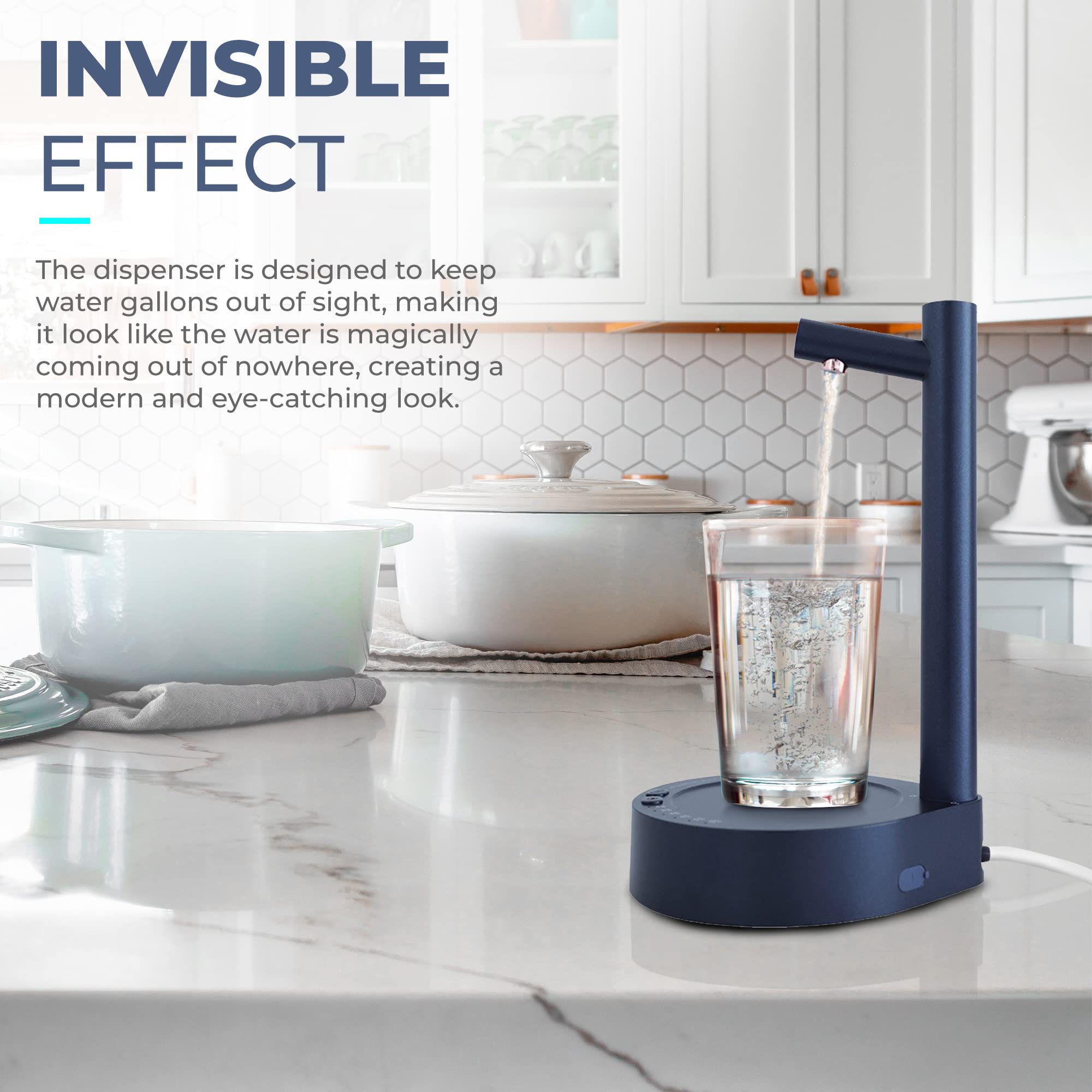 Invisible Smart Desktop Water Dispenser and Bottle Filling Station with Water Pump - Universal 3/5 Gallon Size, USB Charging, Electric Water Jug Pump Perfect for Home, Office, and Outdoors (Dark Blue)
