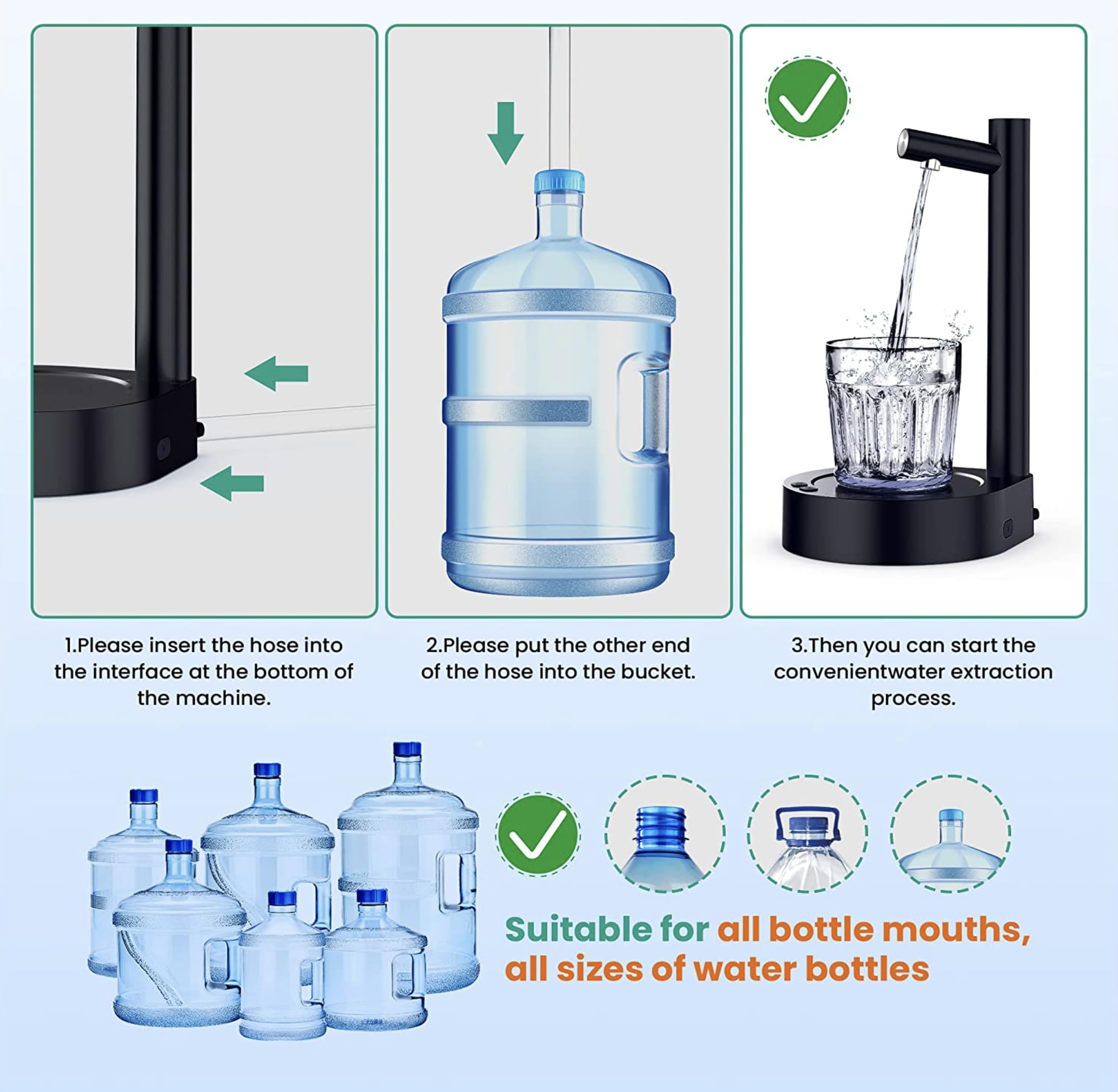 Invisible Smart Desktop Water Dispenser and Bottle Filling Station with Water Pump - Universal 3/5 Gallon Size, USB Charging, Electric Water Jug Pump Perfect for Home, Office, and Outdoors (Dark Blue)