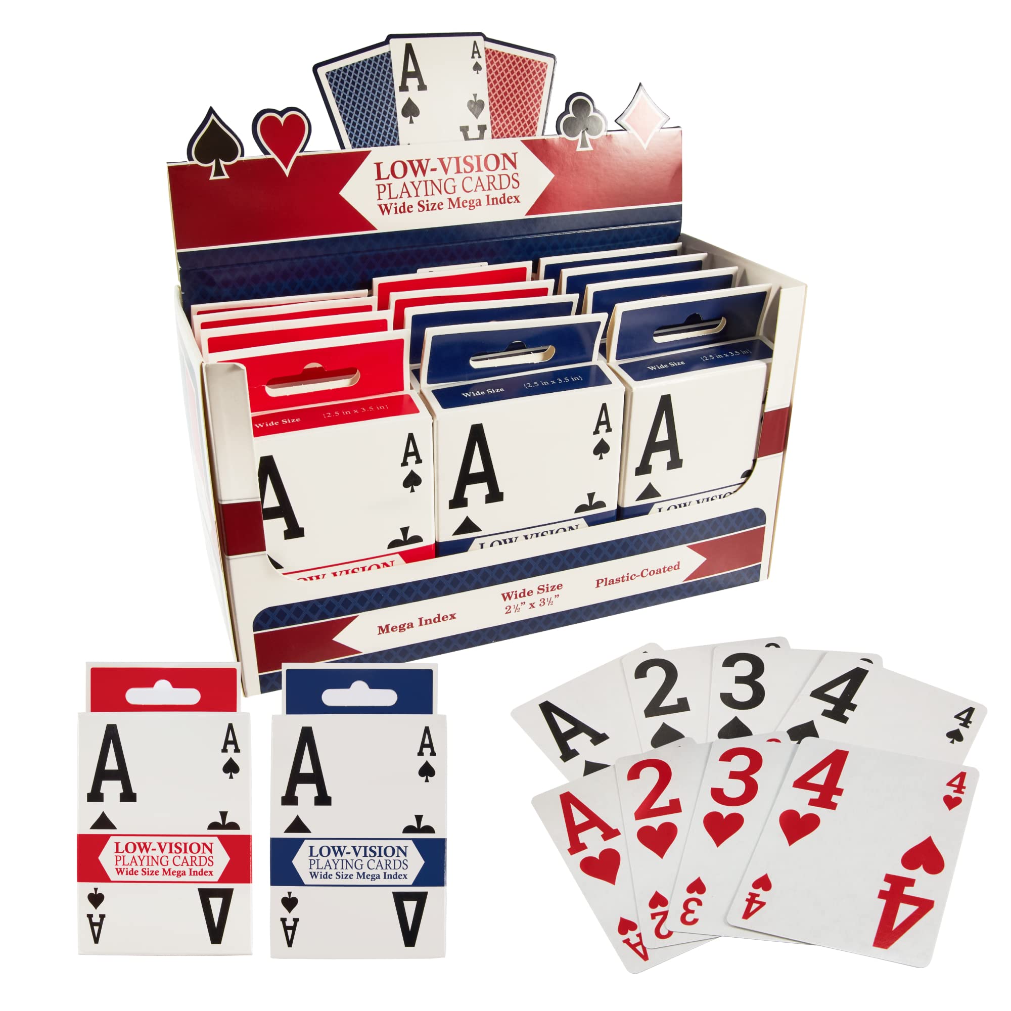 Brybelly Low-Vision Mega Index Playing Card Decks Mixed 12-Pack (6 Red/6 Blue) - Maximum Visibility and Maximum Playability Jumbo Index - Poker Wide - Big Numbers Macular Degeneration