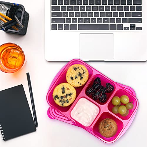 EasyLunchboxes® - Patent-Pending Bento Lunch Boxes - Reusable 5-Compartment Food Containers for School, Work, and Travel, Set of 4, (Jewel Brights)