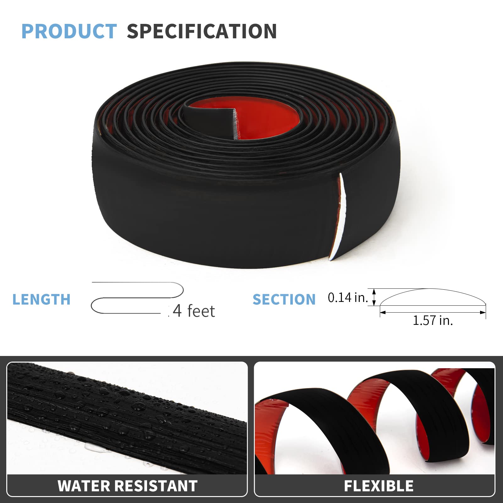 Art3d Self Adhesive Vinyl Transition Strip, Laminate & Tile Strip, Flat Divider for Floor Gaps (4 FT, 1.57in, Black)