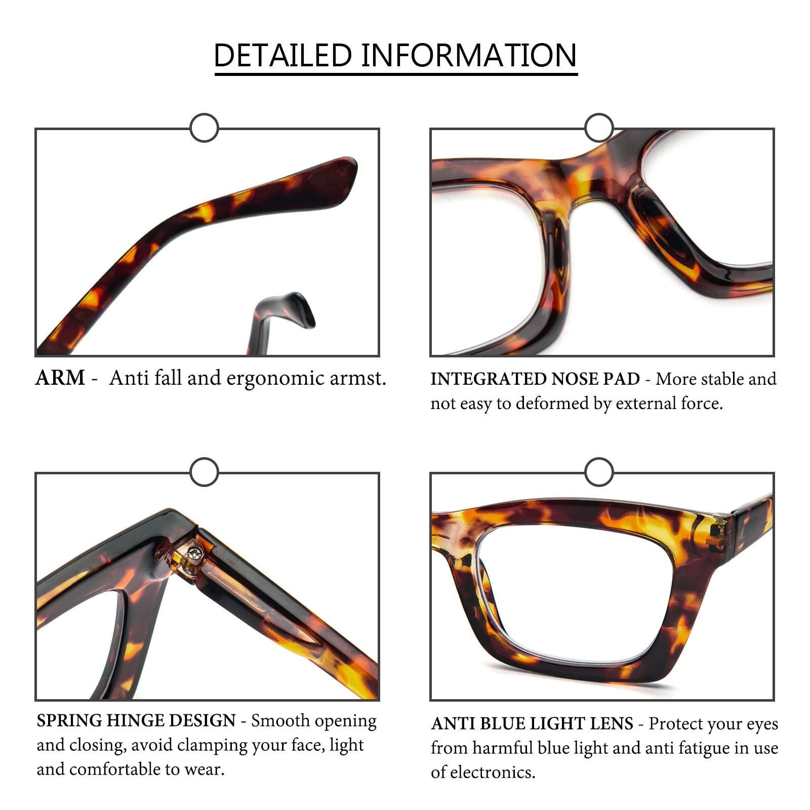 REAVEE 3 Pack Oprah Style Reading Glasses Blue Light Blocking Computer Square Readers for Women with Spring Hinge Anti Glare/Eyestrain 1.5
