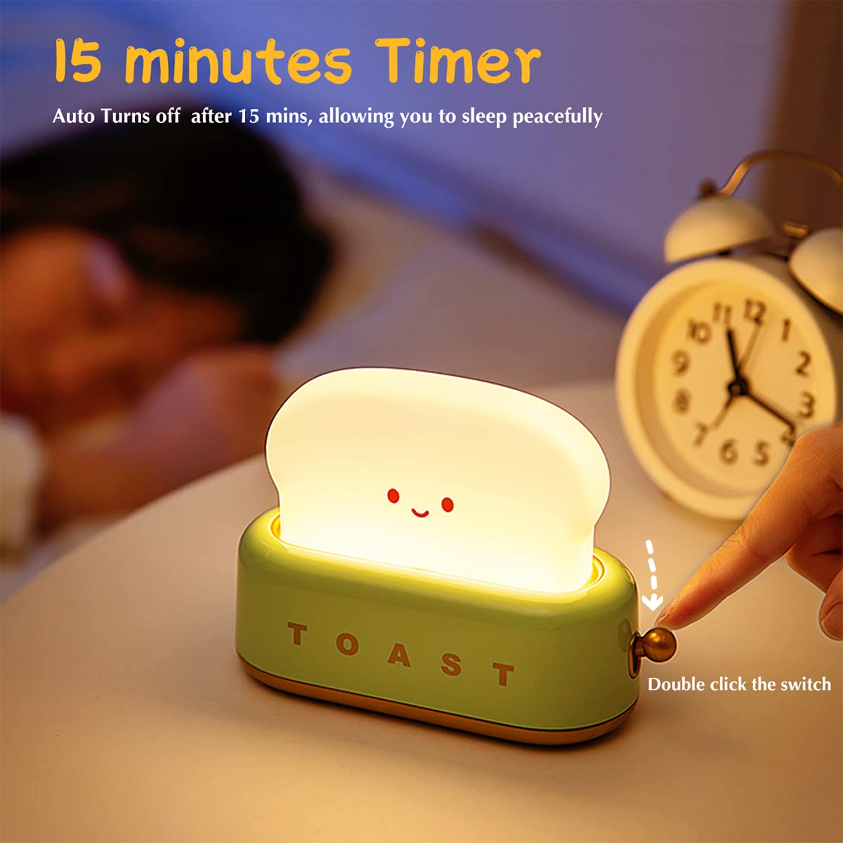 Kawaii Toaster Lamp, Smile Face Night Light for Room Decor, Timming, Dimmable Rechargeable Table Lamp for Bedroom, LED Small Lamp, Mini Aesthetic Stuff, Kids Bedside Lamps, Cute Christmas Gifts