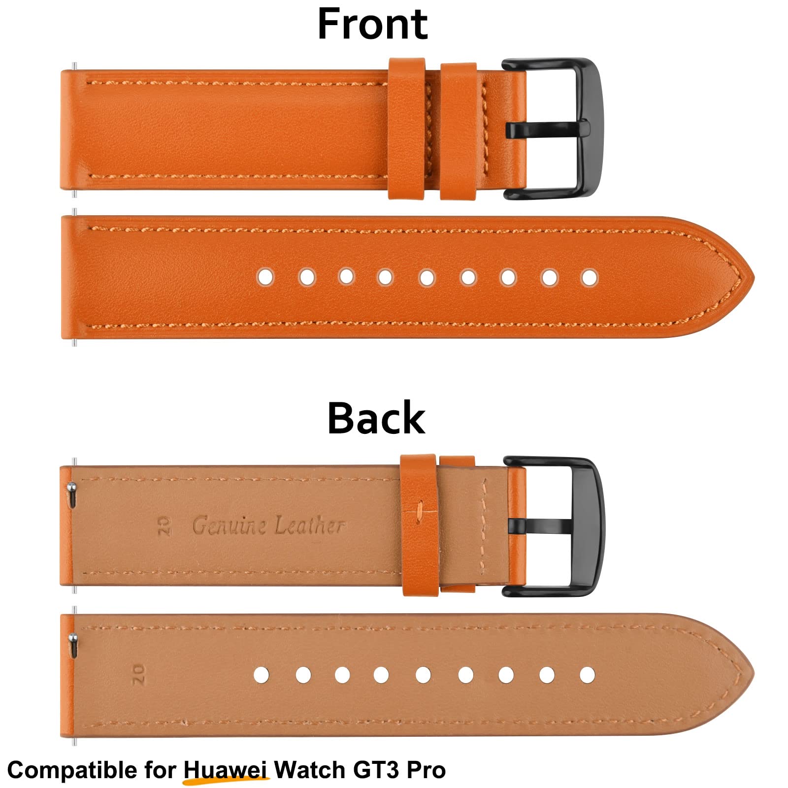 Meliya 22mm Genuine Leather Band for Huawei Watch GT3 Pro/GT2 Pro/GT3 Pro 46mm/GT2e 46mm/GT2 46mm/GT3/GT3 46mm/GT/Watch 2 Classic, Replacement Leather Strap Bracelet for Huawei Watch 3 (Orange)