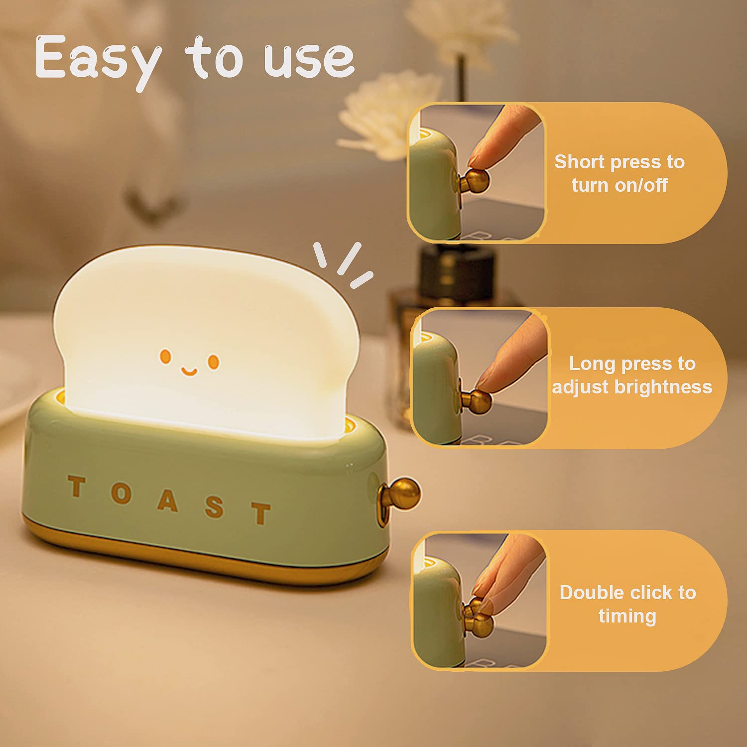 Kawaii Toaster Lamp, Smile Face Night Light for Room Decor, Timming, Dimmable Rechargeable Table Lamp for Bedroom, LED Small Lamp, Mini Aesthetic Stuff, Kids Bedside Lamps, Cute Christmas Gifts