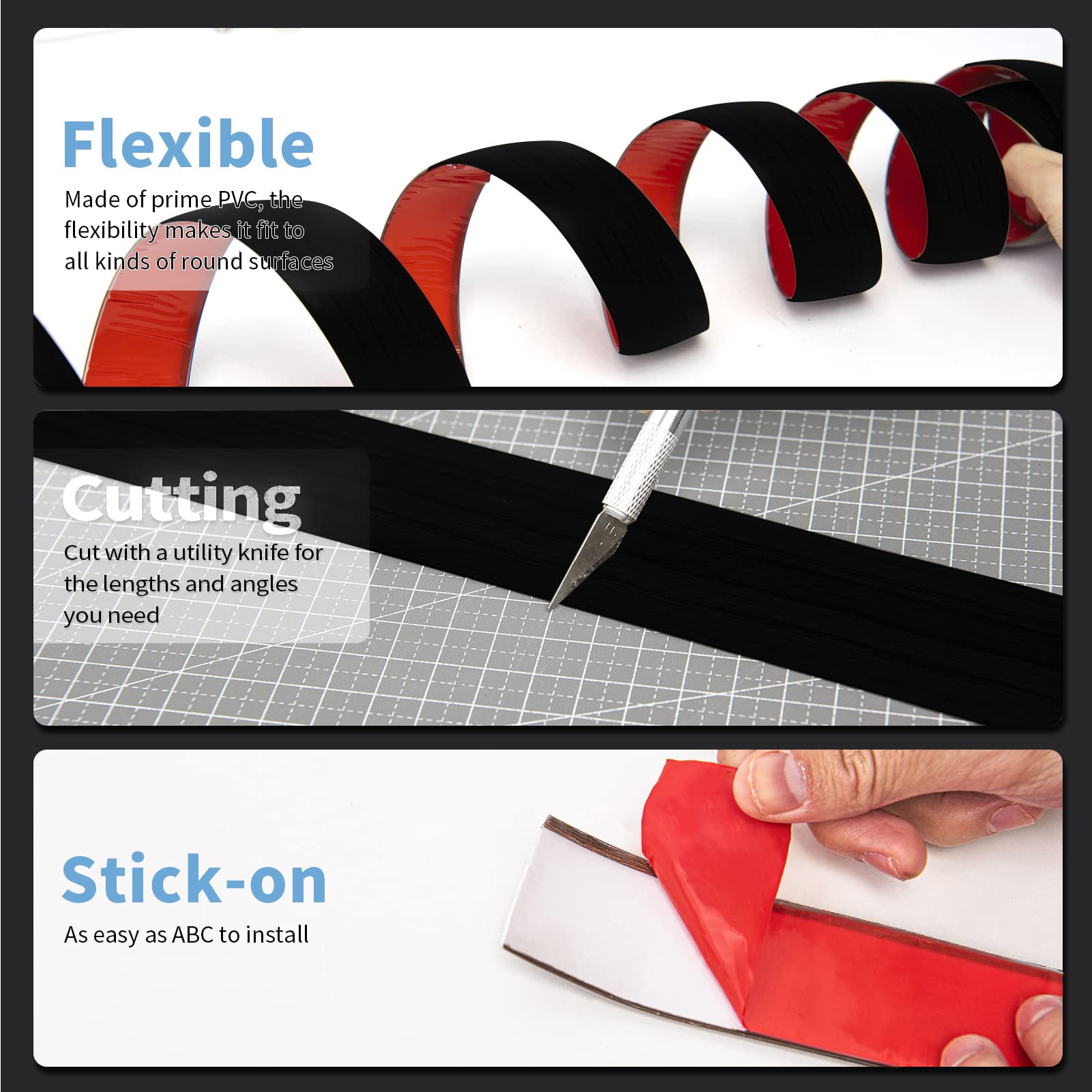 Art3d Self Adhesive Vinyl Transition Strip, Laminate & Tile Strip, Flat Divider for Floor Gaps (4 FT, 1.57in, Black)