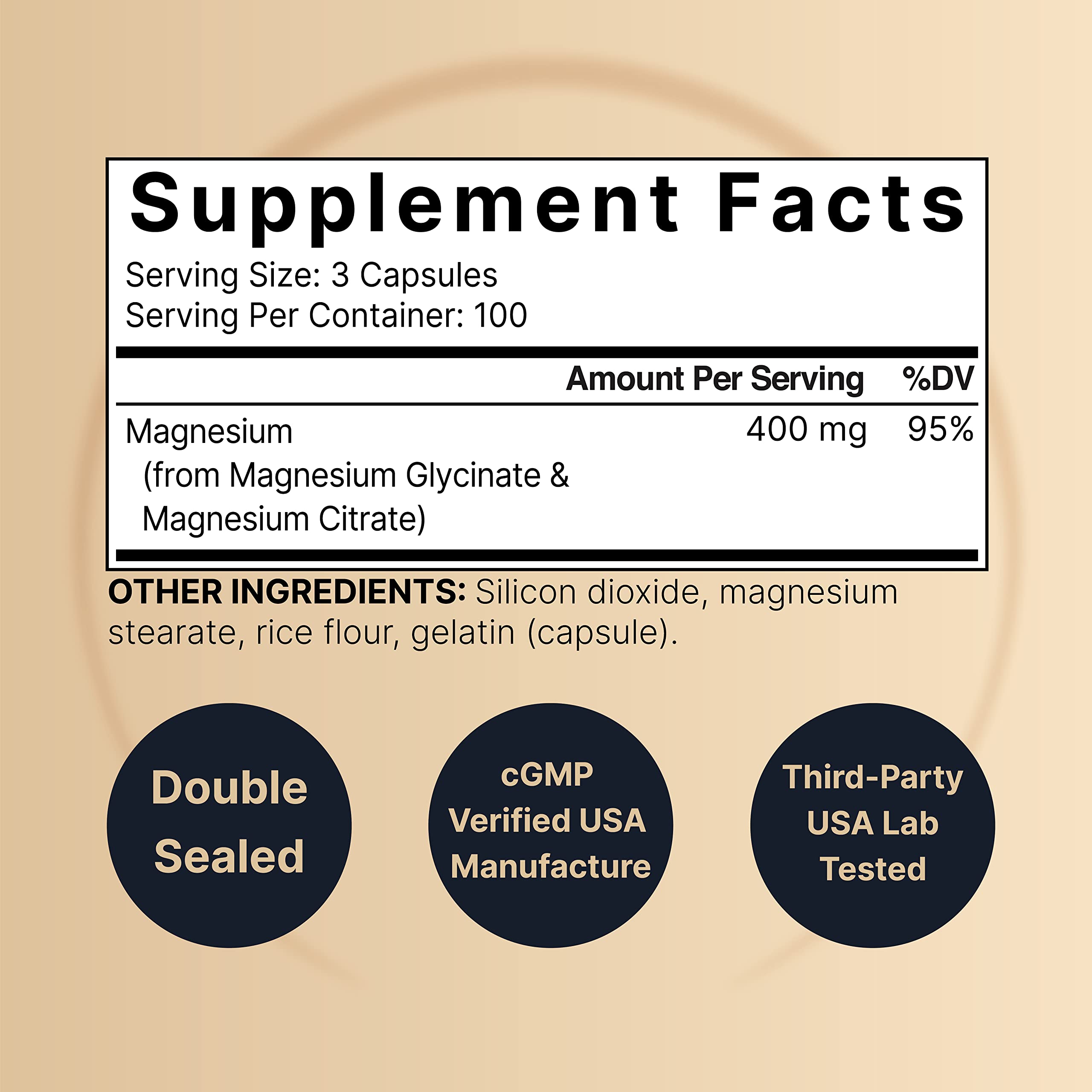 Magnesium Complex 400mg Supplement, 300 Capsules | Magnesium Glycinate + Citrate Elemental Forms โ Essential Minerals for Heart, Muscle, & Digestion Support โ Non-GMO & No Gluten