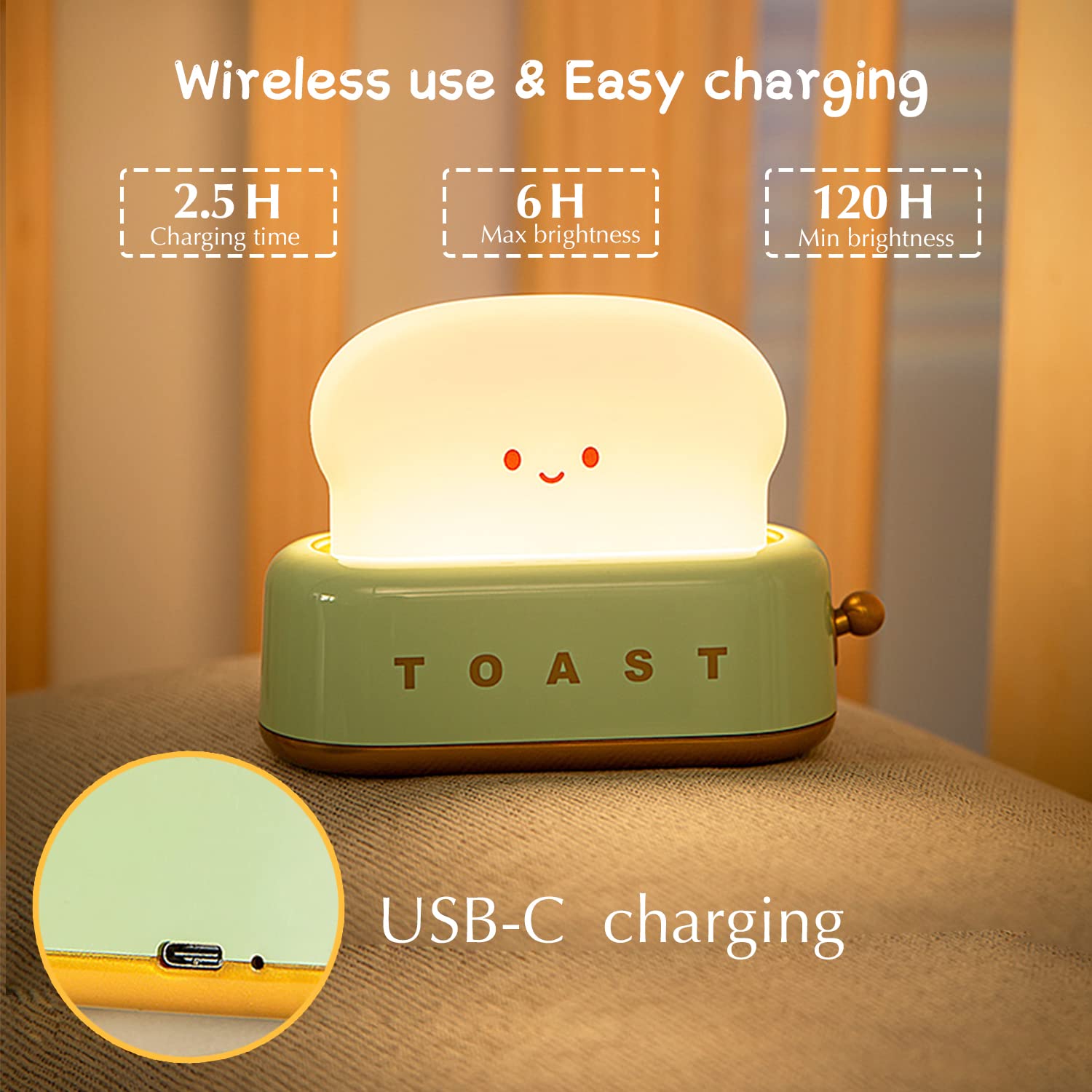 Kawaii Toaster Lamp, Smile Face Night Light for Room Decor, Timming, Dimmable Rechargeable Table Lamp for Bedroom, LED Small Lamp, Mini Aesthetic Stuff, Kids Bedside Lamps, Cute Christmas Gifts