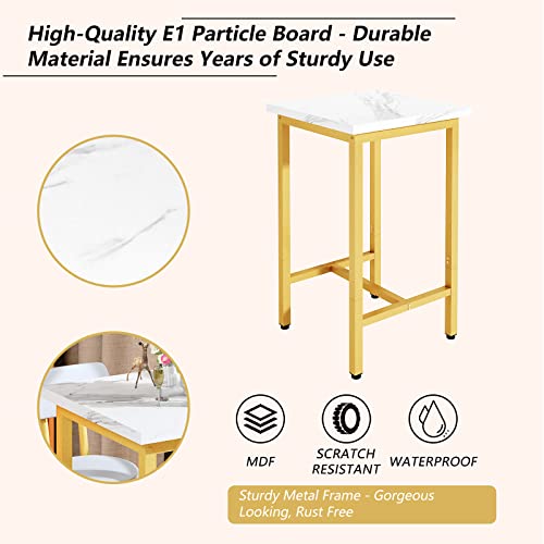 Recaceik Dining Table Set, 23.6β Square Pub Bistro Dining Set Small Kitchen Table Set Bar Table with Backrest Stools, Breakfast Table Set with Metal Frame for Dining Room w/ 2 Chairs - Gold