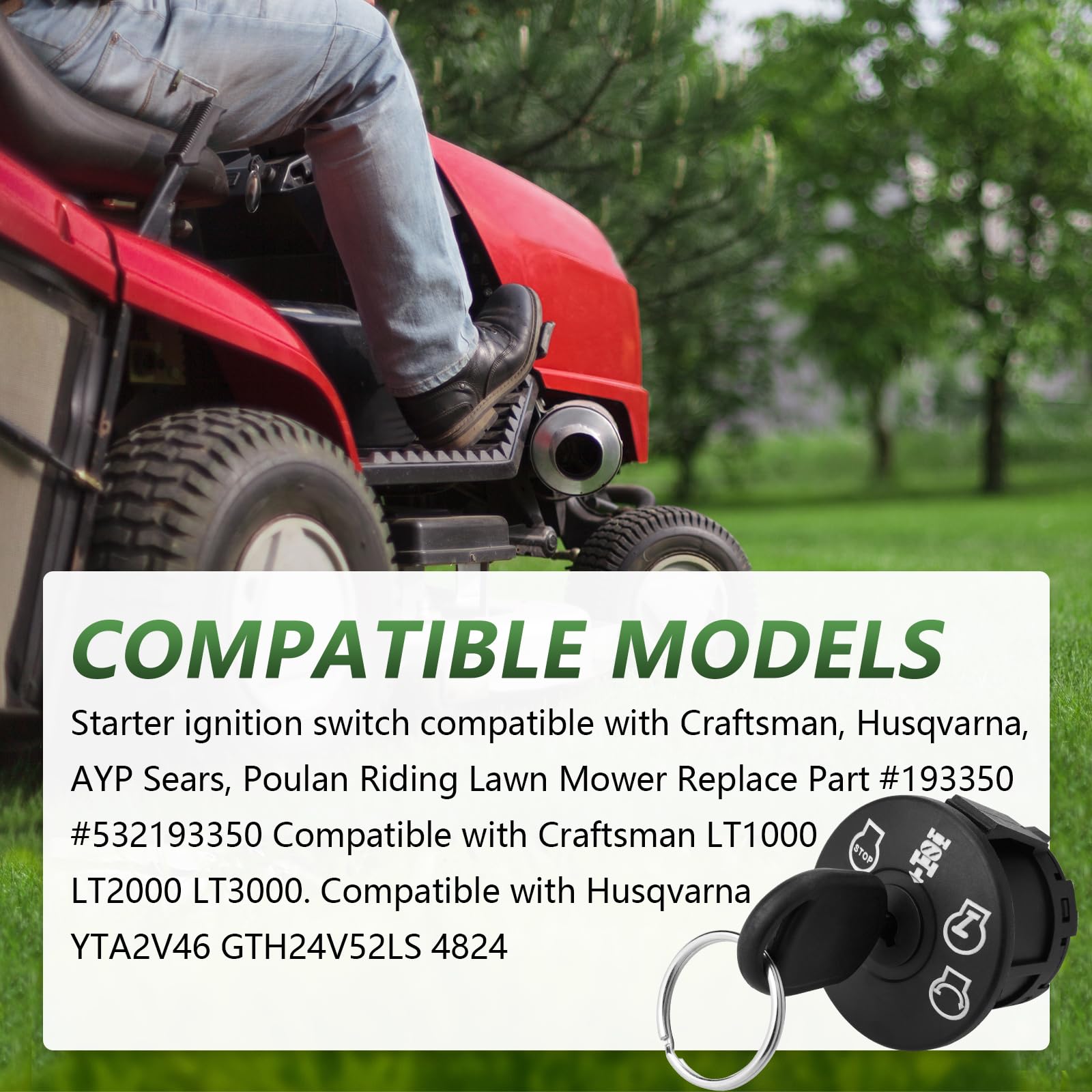 Ignition Switch 4 Position for Craftsman, Husqvarna, AYP, Sears, Poulan Pro Riding Lawn Mower Tractor 193350 532193350