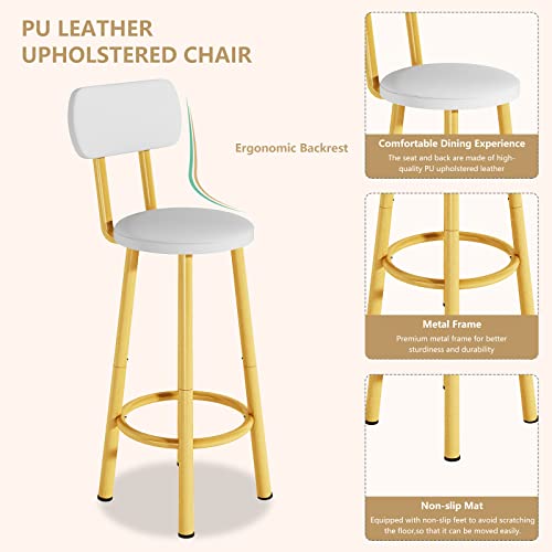 Recaceik Dining Table Set, 23.6β Square Pub Bistro Dining Set Small Kitchen Table Set Bar Table with Backrest Stools, Breakfast Table Set with Metal Frame for Dining Room w/ 2 Chairs - Gold