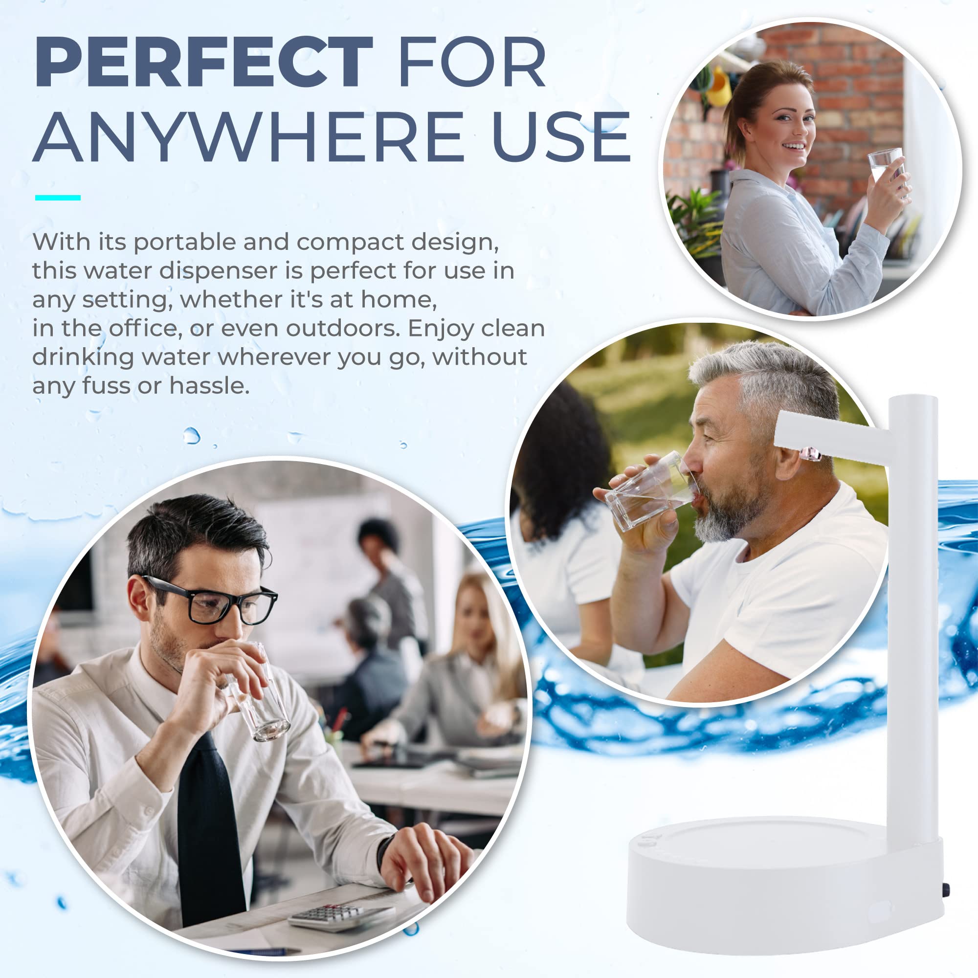 Invisible Smart Desktop Water Dispenser and Bottle Filling Station with Water Pump - Universal 3/5 Gallon Size, USB Charging, Electric Water Jug Pump Perfect for Home, Office, and Outdoors (Dark Blue)