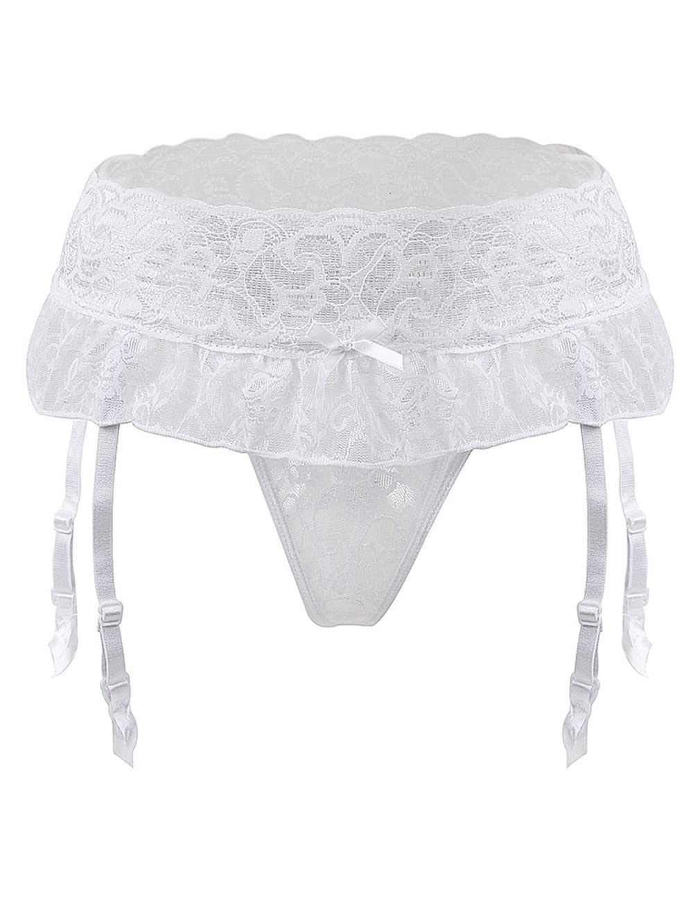 ohmydear Women High Waisted Garter Belt Plus Size Lace Garter Belt Set Mesh Suspender Belt for Stockings White XS-S