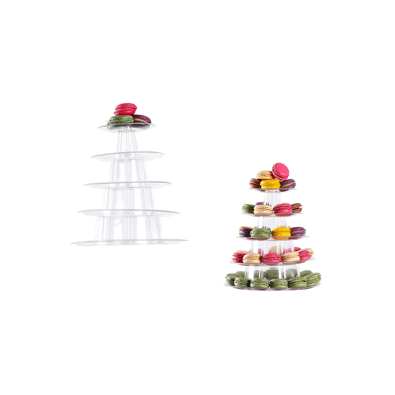 HQCHOOSE Macaron Tower Stand Transparent Plastic Square Macaron Tower Display Stand Cupcake Cake Holder Rack Platter for Wedding Birthday Party Decor (E-5TIER)