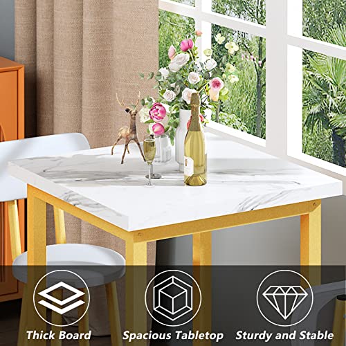 Recaceik Dining Table Set, 23.6β Square Pub Bistro Dining Set Small Kitchen Table Set Bar Table with Backrest Stools, Breakfast Table Set with Metal Frame for Dining Room w/ 2 Chairs - Gold