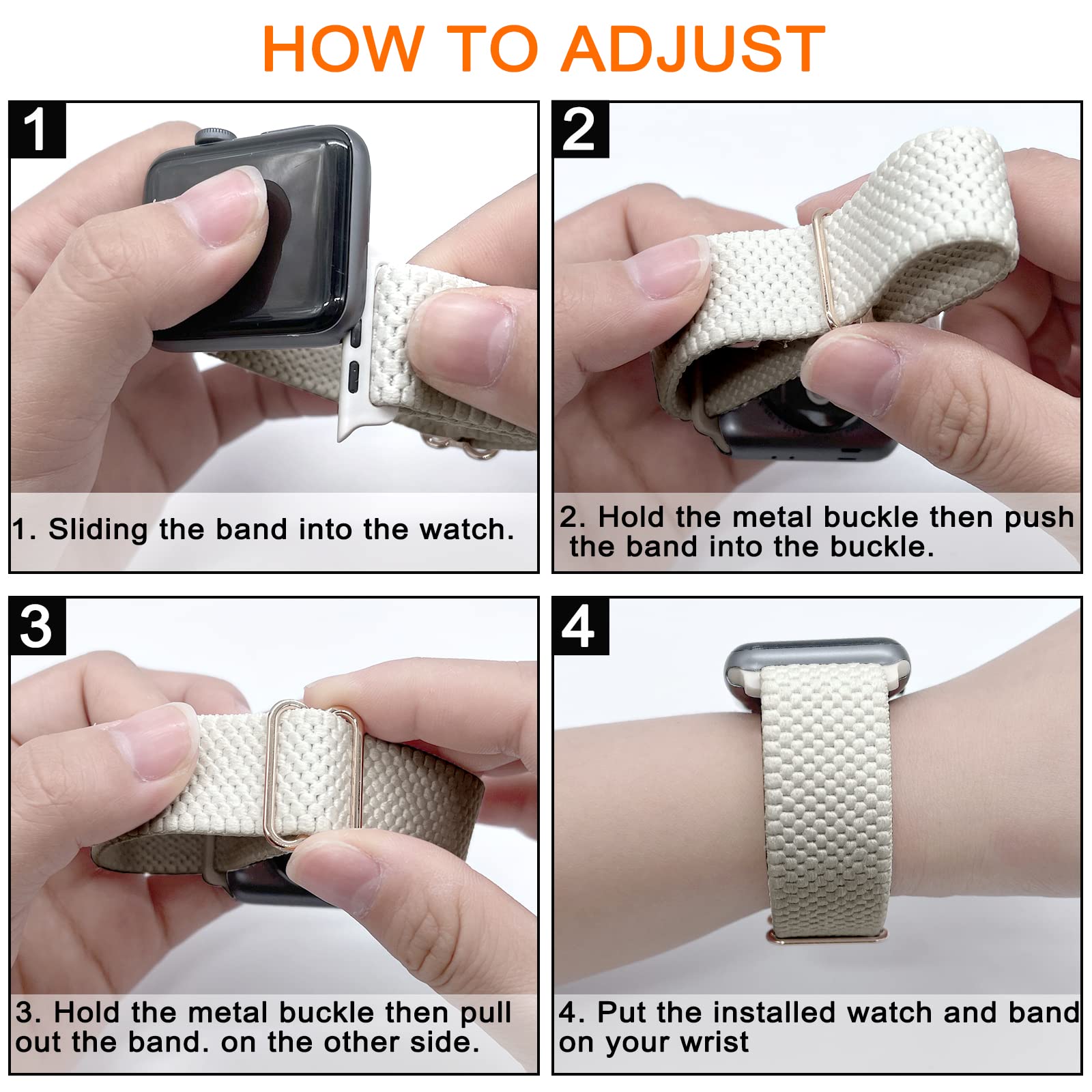 3 Pack Stretchy Solo Loop Band Compatible with Apple Watch Band 42mm 44mm 45mm 49mm for Women Men, Adjustable Sport Elastic Nylon Strap for iWatch Series Ultra/SE/8/7/6/5/4/3/2/1, Starlight/Brown/Bk