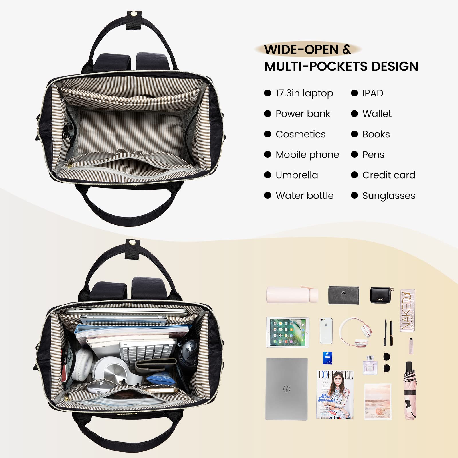 LOVEVOOK Laptop Backpack Purse for Women Waterproof Teacher Nurse Bag, 17.3 inch Work laptop Bag with USB Port, Business Travel Computer Backpack
