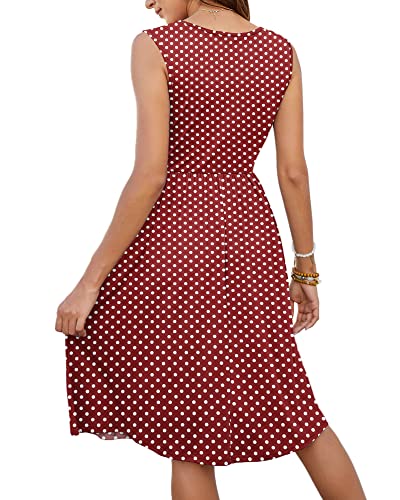 MOLERANI Women Summer Dresses Sleeveless Casual Loose Swing Button Down Midi Dress with Pockets(Polka Dot Red White,M)
