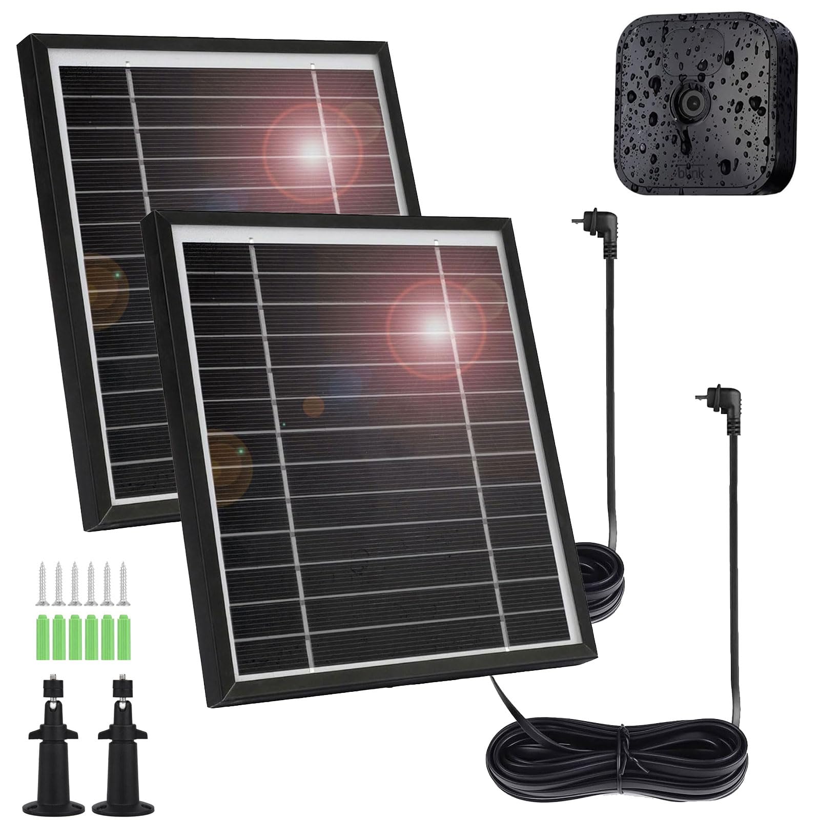 Updated Version Uogw 2 Pack Solar Panel Charge Compatible with Blink Outdoor (3rd Gen)/Blink XT/XT2 Outdoor Camera,with Internal 2500mAh Rechargeable Battery,Weather-Resistant Aluminium Alloy-Black