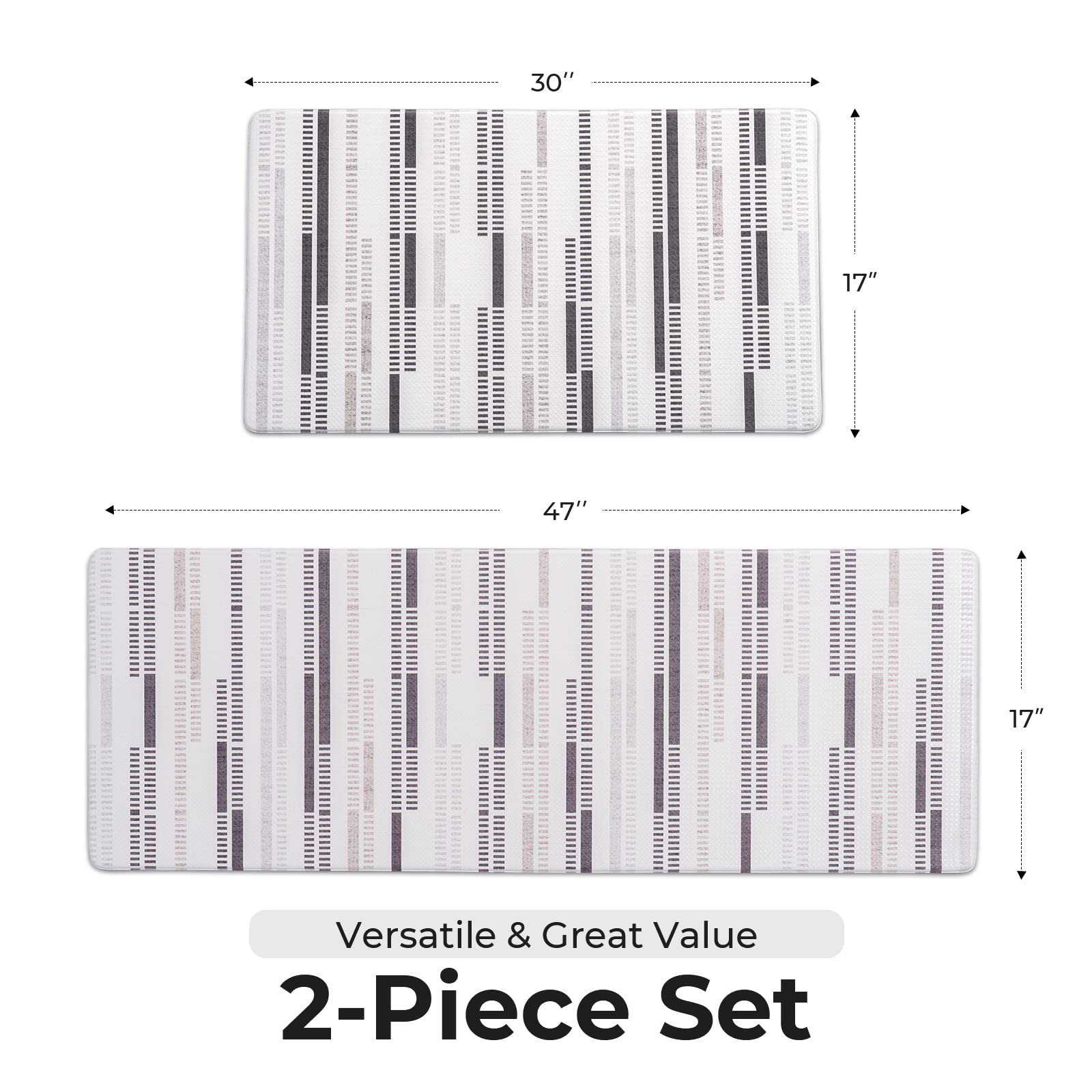 FRESHMINT Farmhouse Stripe Anti-Fatigue Kitchen Mat Set of 2, Cushioned Foam Kitchen Mats for Floor, Waterproof Non Slip Comfort Mat, Modern Kitchen Rug for Kitchen Decor, Sink, Laundry, Office