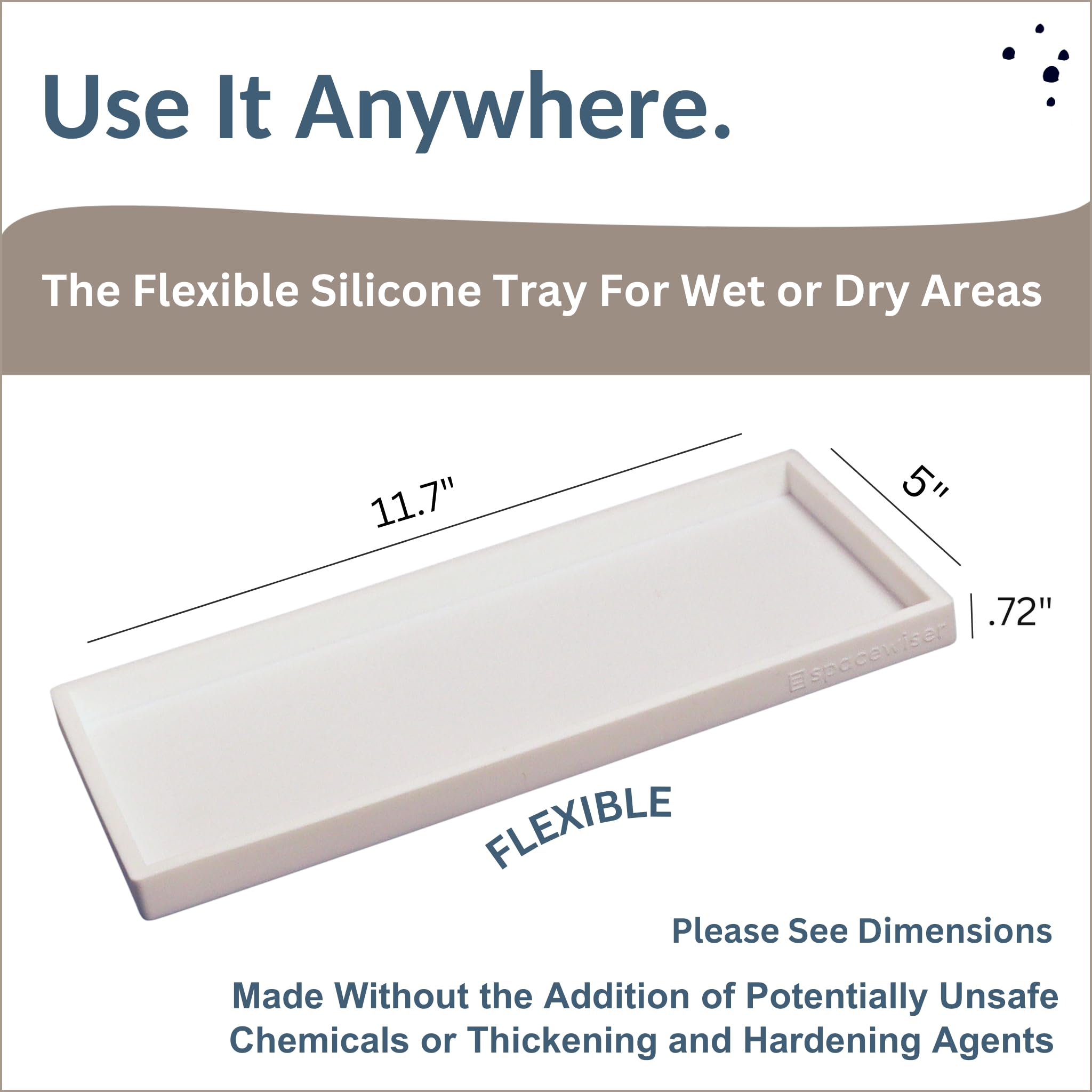 Spacewiser Countertop and Vanity Tray - 11.7" Silicone Bathroom Tray, Flexible Hand Dish Soap Holder for Kitchen, Bathroom Counter Organizer, Shower Toilet Tank Trays Décor, Sink Makeup Mat Oil, White
