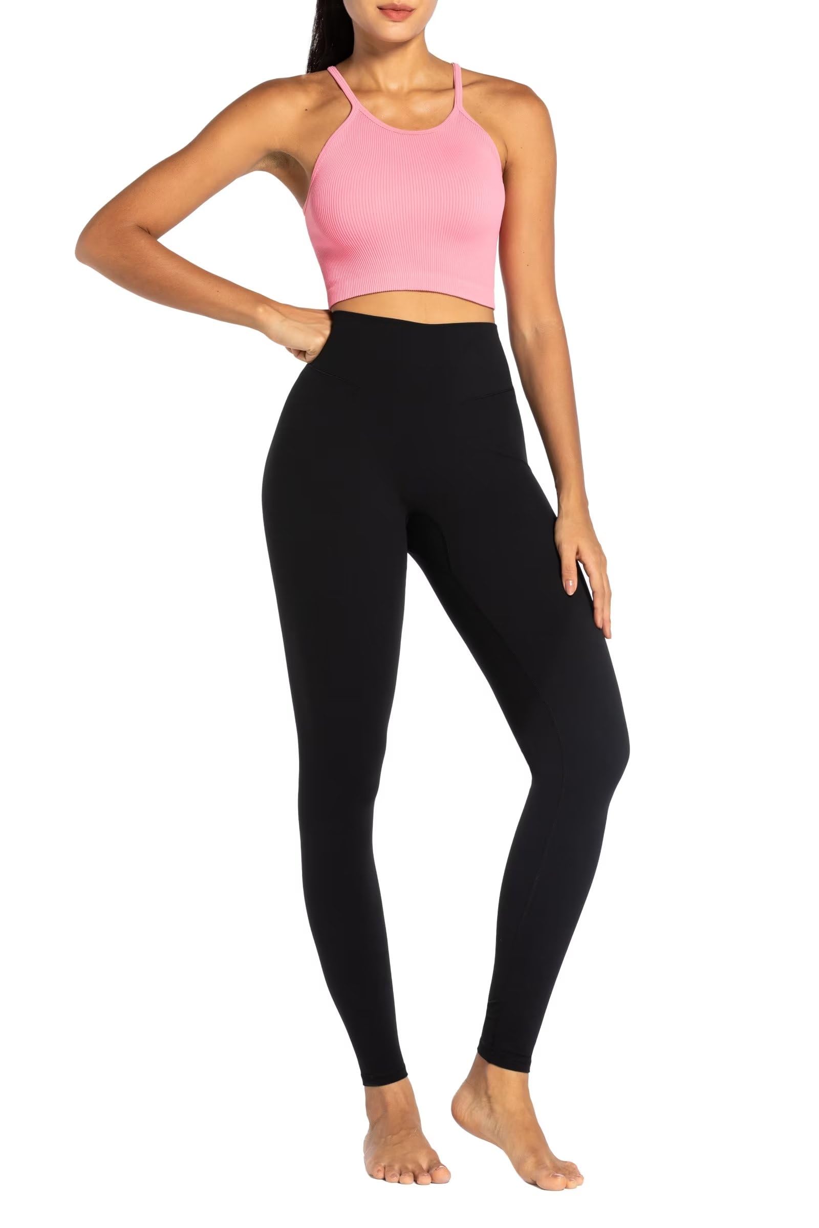 Sunzel Nunaked Workout Leggings for Women, Tummy Control Compression Workout Gym Yoga Pants, High Waist & No Front Seam Black Small 28"