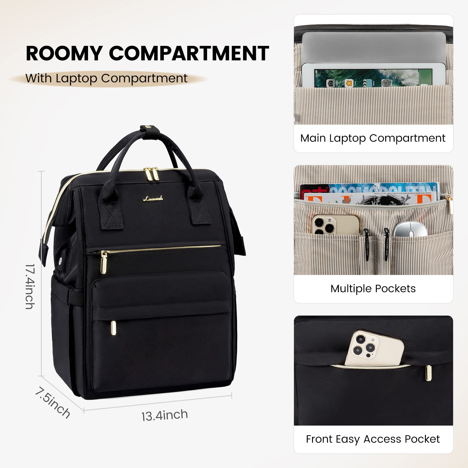 LOVEVOOK Laptop Backpack Purse for Women Waterproof Teacher Nurse Bag, 17.3 inch Work laptop Bag with USB Port, Business Travel Computer Backpack