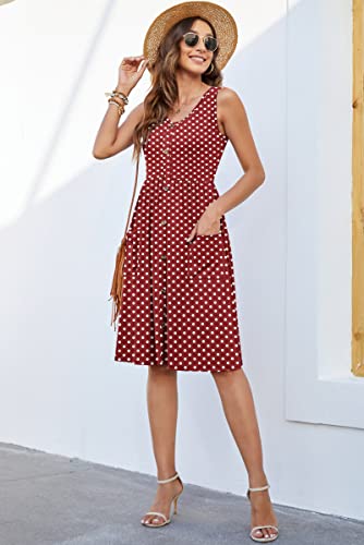 MOLERANI Women Summer Dresses Sleeveless Casual Loose Swing Button Down Midi Dress with Pockets(Polka Dot Red White,M)
