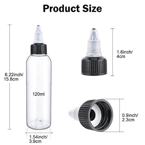 BOMEX 20 Pack 1oz Dispensing Bottles with Twist Top Cap,Small Plastic Squeeze Bottles Boston Round LDPE Bottle for Crafts,Kitchen,Household,Art, Glue(Black) (Black 4oz)