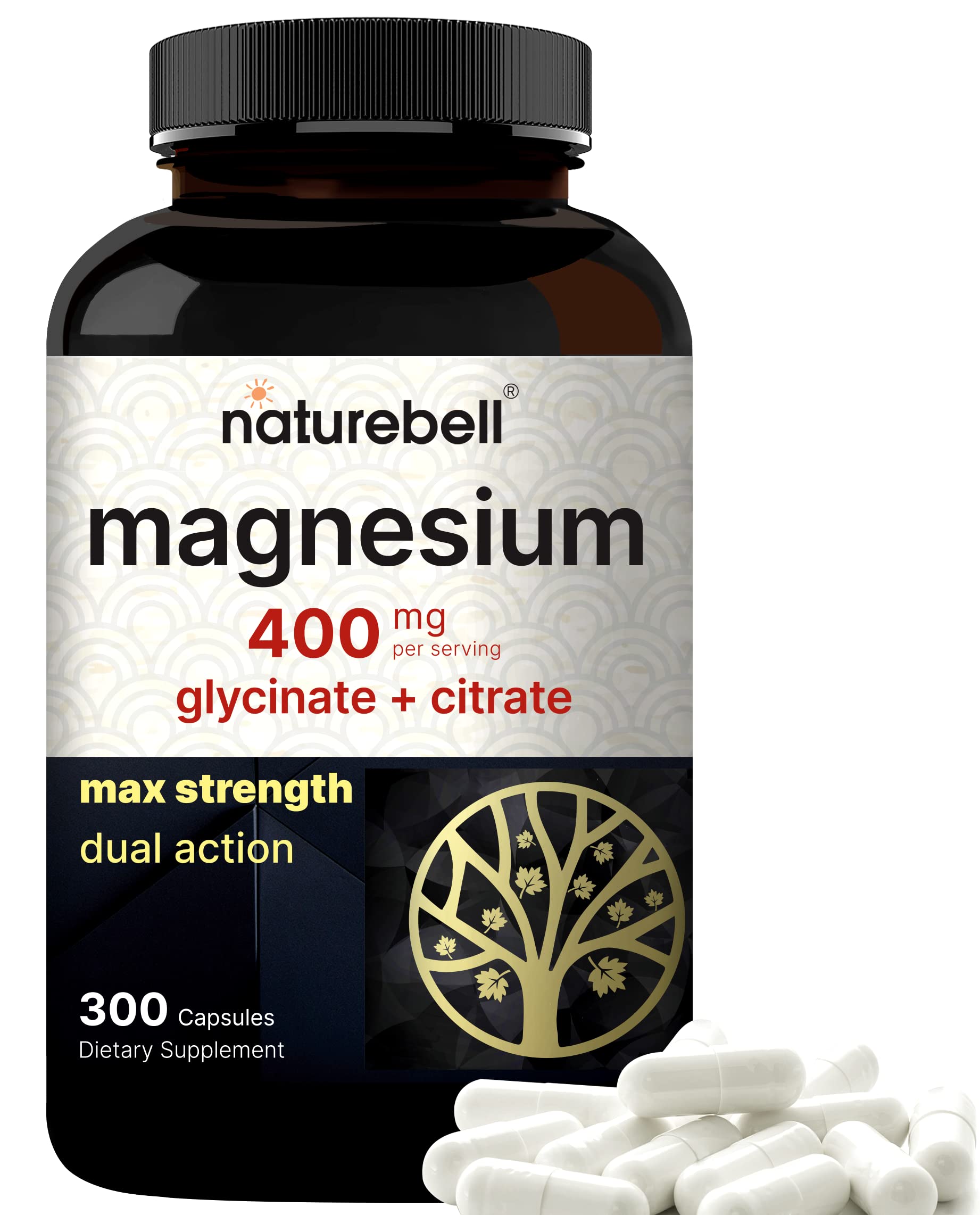 Magnesium Complex 400mg Supplement, 300 Capsules | Magnesium Glycinate + Citrate Elemental Forms – Essential Minerals for Heart, Muscle, & Digestion Support – Non-GMO & No Gluten