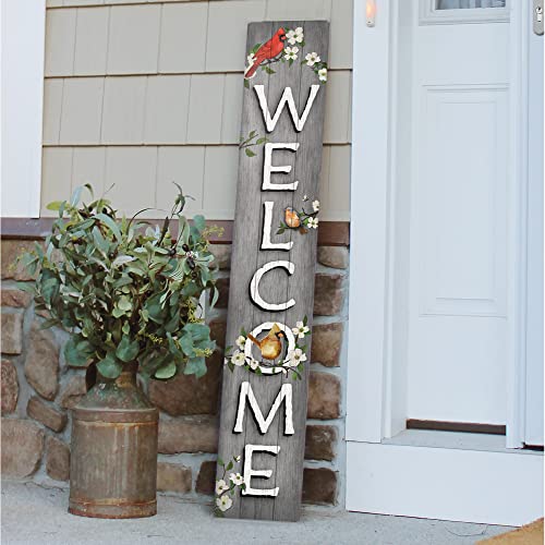 My Word! Welcome w/Pair of Cardinals - Tall Outdoor Welcome Sign / Porch Leaner for Front Door, 46.5" Welcome Sign for Standing Front Porch Decor - Tall Vertical Rustic Farmhouse Home Decor Welcome Porch Sign, Spring Summer Porch Decor