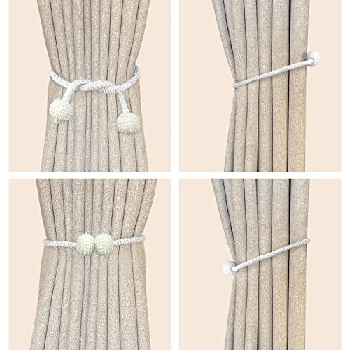 8 Pack Curtain Tie Backs, Pearl Curtain Ties Decorative Rope, Modern Rope Buckle Curtain Holdbacks Holder for Home Bedroom Office (White)