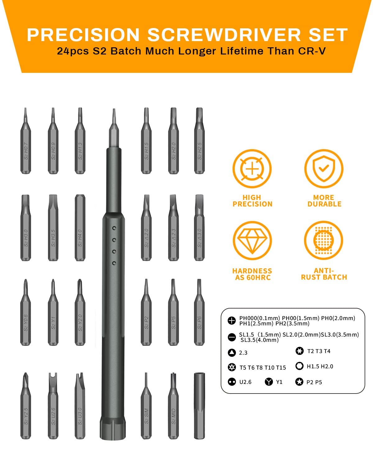WINHUNT 24 in 1 Premium Precision Screwdriver Set, Mini Screwdriver Set Magnetic, Eyeglass Repair Kit with Phillips Head, Small Screwdriver for Electronics, PC,Watch