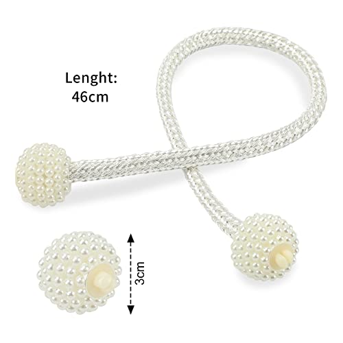 8 Pack Curtain Tie Backs, Pearl Curtain Ties Decorative Rope, Modern Rope Buckle Curtain Holdbacks Holder for Home Bedroom Office (White)